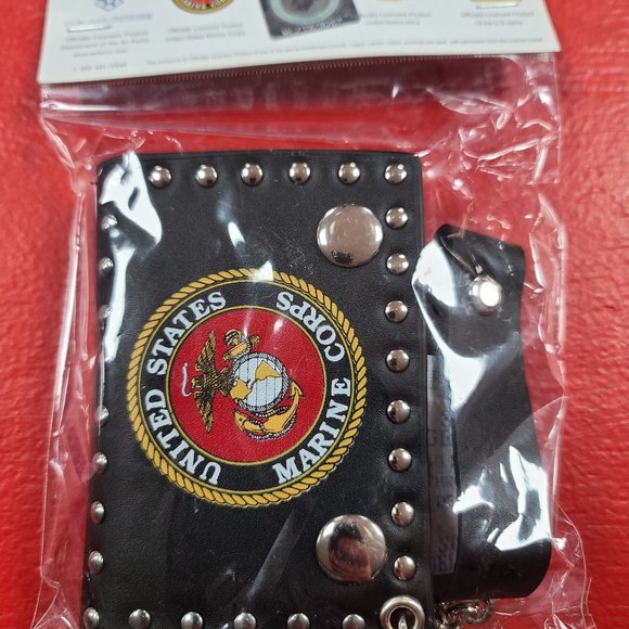 Bags | Usmc Marine Trifold Leather Chain Wallet | Poshmark